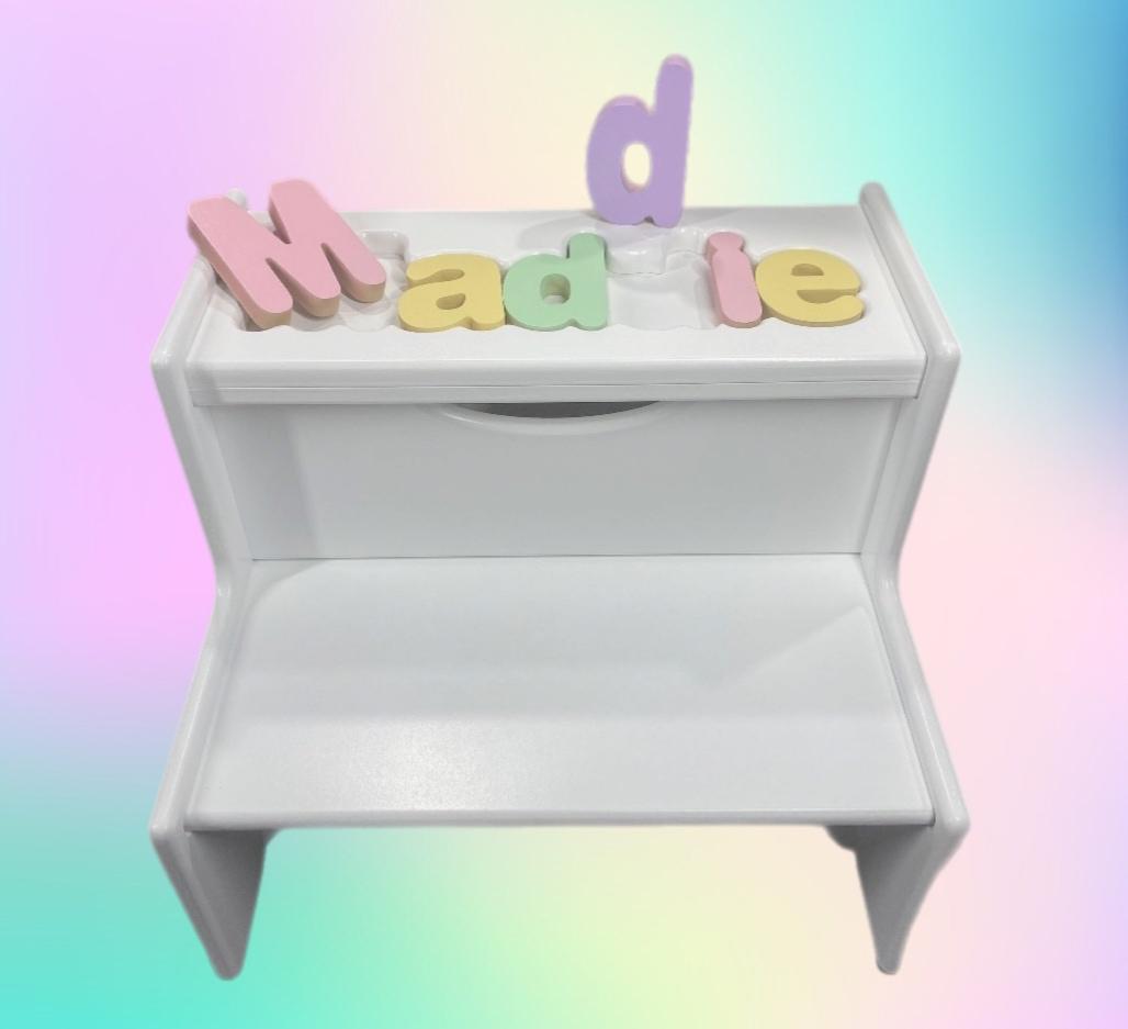 2 Step Puzzle Stool--Pastel Name