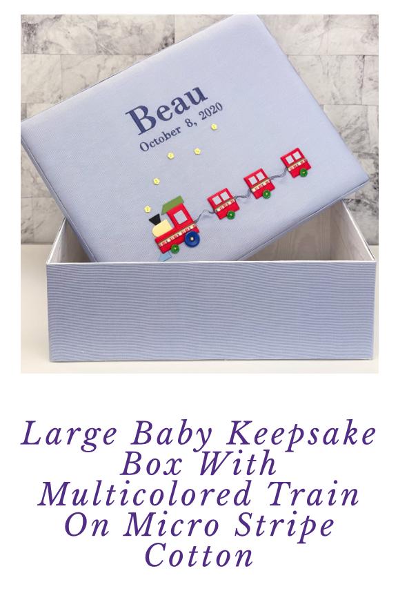 Blue Moire Keepsake Box with Trains